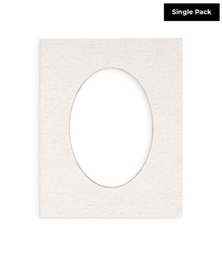 11x14 Mat Bevel Cut for 8x12 Photos - Precut White Linen Canvas Oval Shaped Photo Mat Board Opening - Acid Free Matte to Protect Your Pictures - Bevel Cut for Family Photos, Pack of 1 Matboard