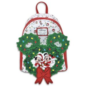 loungefly gt exclusive disney mickey & friends holiday wreath light up mini backpack