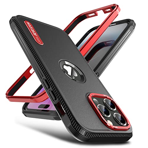 WINTONG Magnetic Case Compatible with iPhone 14 Pro Max Case, [Military Grade Drop Protection] Full-Body Shockproof Rugged Protective Cover Heavy Duty Case for iPhone 14 Pro Max 6.7", Black/Red