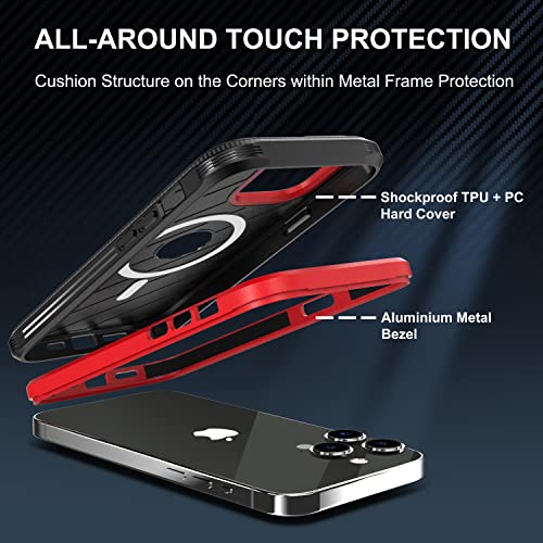 WINTONG Magnetic Case Compatible with iPhone 14 Pro Max Case, [Military Grade Drop Protection] Full-Body Shockproof Rugged Protective Cover Heavy Duty Case for iPhone 14 Pro Max 6.7", Black/Red