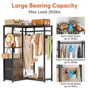 Tribesigns Corner Clothes Rack, L Shaped Garment Rack with Shelves and 2 Fabric Drawers, Industrial Freestanding Closet Organizer,Heavy Duty Clothing Rack for hanging clothes,Bedroom,Corner