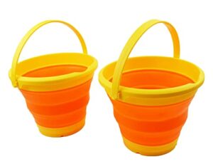 sammart 5.5l (1.4 gallon) collapsible plastic bucket - foldable round tub - portable fishing water pail - space saving outdoor waterpot (yellow/carrot (set of 2))