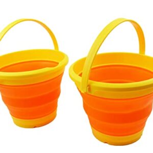 SAMMART 5.5L (1.4 Gallon) Collapsible Plastic Bucket - Foldable Round Tub - Portable Fishing Water Pail - Space Saving Outdoor Waterpot (Yellow/Carrot (Set of 2))