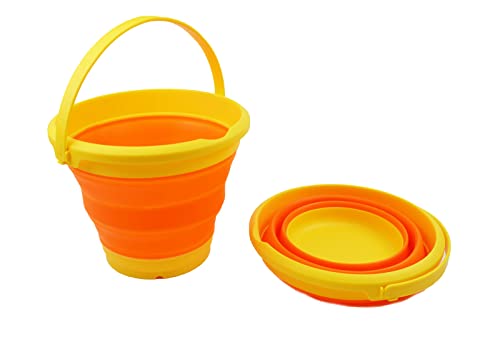 SAMMART 5.5L (1.4 Gallon) Collapsible Plastic Bucket - Foldable Round Tub - Portable Fishing Water Pail - Space Saving Outdoor Waterpot (Yellow/Carrot (Set of 2))