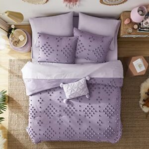 Geniospin Full Comforter Set 8 Pieces, Bed in A Bag with Comforters, Sheets, Pillowcases & Shams - Pom Tufted Design Microfiber, All Season Down Alternative Bedding Sets (Purple, 80 x 90 Inches)