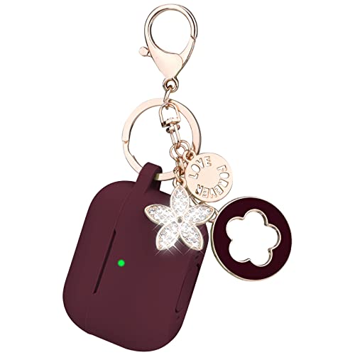 OLEBAND Airpods 3rd Generation Case with Cute Bling Keychain,Silione Protective and Anti-Slip Cover for Apple Air pod 3 Case,LED Visible,for Women and Girls,Burgundy