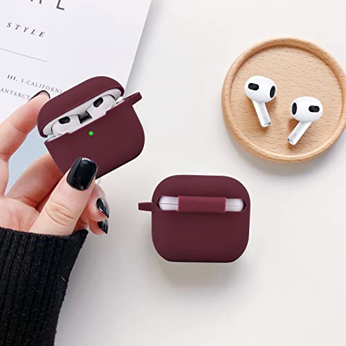 OLEBAND Airpods 3rd Generation Case with Cute Bling Keychain,Silione Protective and Anti-Slip Cover for Apple Air pod 3 Case,LED Visible,for Women and Girls,Burgundy