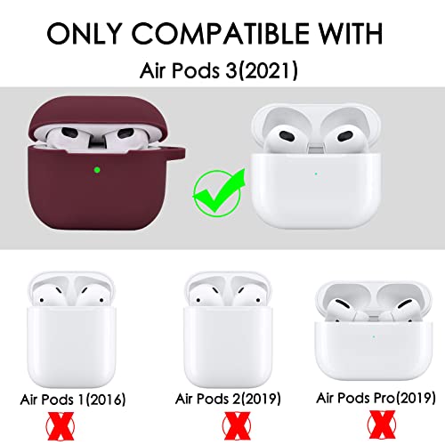 OLEBAND Airpods 3rd Generation Case with Cute Bling Keychain,Silione Protective and Anti-Slip Cover for Apple Air pod 3 Case,LED Visible,for Women and Girls,Burgundy