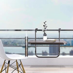 Balcony Railing Table Outdoor Hanging Folding Balcony Bar Table for Railings Patio Table on Railing Aluminium Metal Side Table Adjustable 23.6"(L) x 15.7"(W) Brown