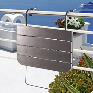 Balcony Railing Table Outdoor Hanging Folding Balcony Bar Table for Railings Patio Table on Railing Aluminium Metal Side Table Adjustable 23.6"(L) x 15.7"(W) Brown