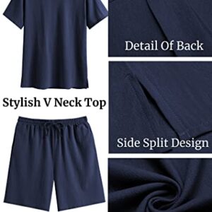 COOFANDY Men's 2 Pieces Short Sets Cotton Henley Shirts Short Sleeve Casual Beach Shorts Summer Yoga Outfits