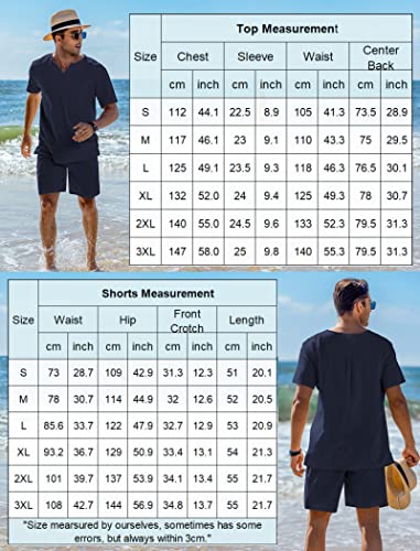 COOFANDY Men's 2 Pieces Short Sets Cotton Henley Shirts Short Sleeve Casual Beach Shorts Summer Yoga Outfits