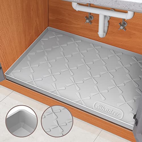 SIKADEER Under Sink Mat for Kitchen Waterproof, 28" x 22" Silicone Under Sink Liner, Hold up to 2.7 Gallons Liquid, Kitchen Bathroom Cabinet Mat and Protector for Drips Leaks Spills Tray