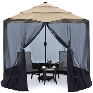 cooshade 7.5-11ft patio umbrella mosquito netting polyester screen mesh net for outdoor umbrella with zipper door and weight bag black