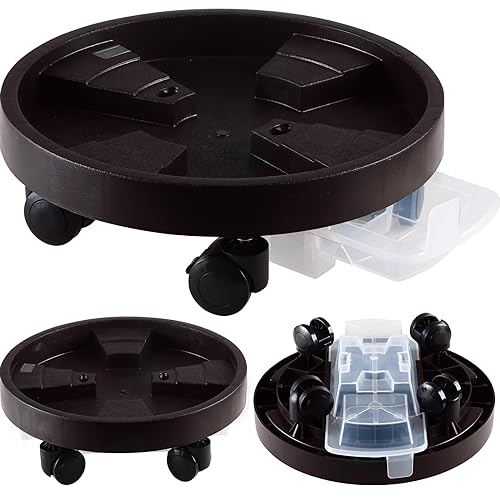 2 Pack Plant Caddy with Wheels 11 Inch Rolling Plant Stand Heavy Duty Plant Dolly with Casters Planter Pot Mover Round Plant Roller Base for Indoor Patio Outdoor Large Trash Can Dolly, Brown