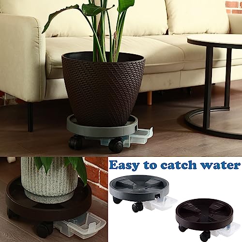 2 Pack Plant Caddy with Wheels 11 Inch Rolling Plant Stand Heavy Duty Plant Dolly with Casters Planter Pot Mover Round Plant Roller Base for Indoor Patio Outdoor Large Trash Can Dolly, Brown