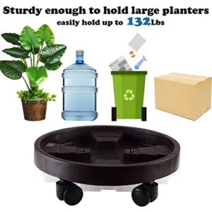 2 Pack Plant Caddy with Wheels 11 Inch Rolling Plant Stand Heavy Duty Plant Dolly with Casters Planter Pot Mover Round Plant Roller Base for Indoor Patio Outdoor Large Trash Can Dolly, Brown