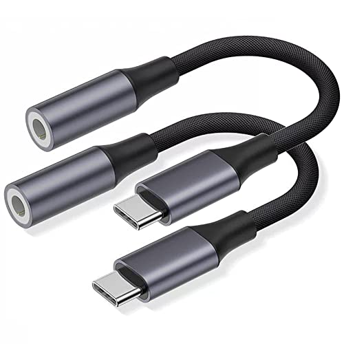 USB C to 3.5mm Headphone Jack Adapter (2 Pack), USB Type C to Aux Audio Dongle Earphone Adaptor Compatible with Samsung Galaxy S22 S21 S20 Note 20 A73 A53, Xiaomi, Huawei, Pixel and More