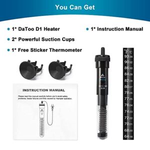 DaToo Aquarium Heater Adjustable 50W Submersible Fish Tank Heater with Electronic Chip Thermostat Suitable for Marine Saltwater and Freshwater