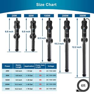 DaToo Aquarium Heater Adjustable 50W Submersible Fish Tank Heater with Electronic Chip Thermostat Suitable for Marine Saltwater and Freshwater