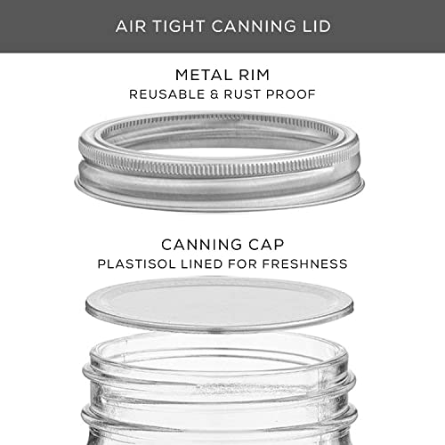 JoyJolt 8 Oz Mason Jars With Lids, Labels and Measures! 6-Pack Regular Mouth Mason Jars, Glass Jar with Lid and Band. Airtight Canning Jars, Overnight Oats Jars, Salad Jars, Sourdough Starter Jar