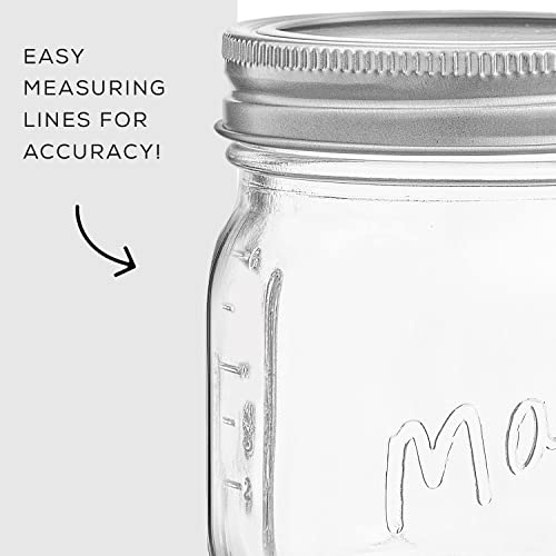 JoyJolt 8 Oz Mason Jars With Lids, Labels and Measures! 6-Pack Regular Mouth Mason Jars, Glass Jar with Lid and Band. Airtight Canning Jars, Overnight Oats Jars, Salad Jars, Sourdough Starter Jar