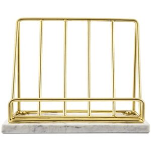 MyGift Modern Brass Metal Wire and White Marble Kitchen Cookbook Stand - Countertop Recipe Book and Tablet Holder - Handcrafted in India