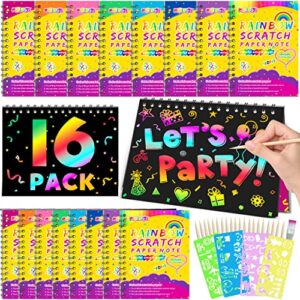 pigipigi scratch art-craft notebook: 16 pack rainbow scratch party favor kid paper craft project art supply for girls boys age 3 4 5 6 7 8 9 10 11 year old toy christmas birthday gift activity