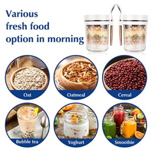 Overnight Oats Jars with Spoon and Lid 16 oz [2 Pack], Airtight Oatmeal Container with Measurement Marks, Mason Jars with Lid for Cereal On The Go Container (2pcs white)