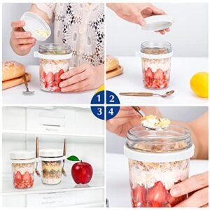 Overnight Oats Jars with Spoon and Lid 16 oz [2 Pack], Airtight Oatmeal Container with Measurement Marks, Mason Jars with Lid for Cereal On The Go Container (2pcs white)