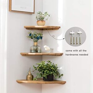 3pcs Oak Corner Shelf Wall Mount Set Round End Floating Speaker Shelf Display Shelf for Small Plant Photo Frame,Storage for Bedroom Kitchen,Living Room,Office