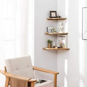 3pcs Oak Corner Shelf Wall Mount Set Round End Floating Speaker Shelf Display Shelf for Small Plant Photo Frame,Storage for Bedroom Kitchen,Living Room,Office