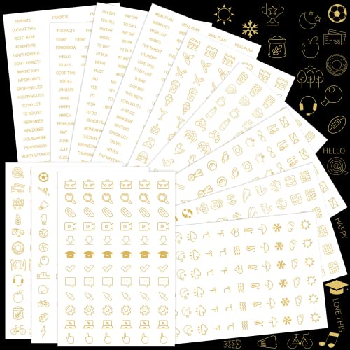 36 Sheets Clear Gold Foil Planner Stickers Monthly Planner Stickers Icons Sticker Book Planner Stickers and Accessories for Journals Planning Scrapbooking Holiday Seasonal General Event 1000+ Stickers