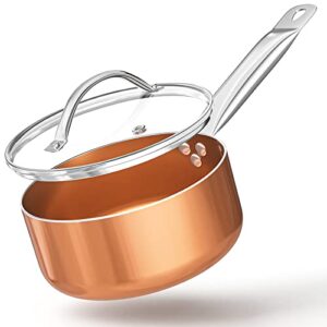 zunmial sauce pan,1.5qt saucepan,small saucepan with lid,copper pot,sauce pot,non stick small cooking pot 1.5 quart