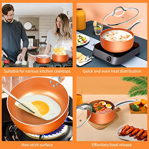 Zunmial Sauce Pan,1.5Qt Saucepan,Small Saucepan with Lid,Copper Pot,Sauce Pot,Non Stick Small Cooking Pot 1.5 Quart