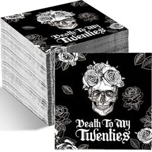 100 pack death to my twenties napkins, 5 x 5 inch rip twenties birthday decorations cocktail napkins, 3 ply 30th birthday paper napkins death to my 20s for men women 30th birthday party supplies