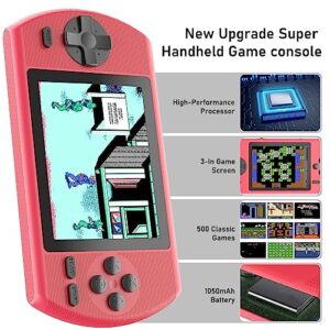 Retro Handheld Game Console, Melusen Video Game Console with 500 Classical FC Games 3.5-Inch Color Screen 800mAh Rechargeable Battery Gameboy Support for Connecting TV and Two Players (500 Games-Red)