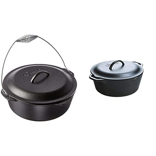 Lodge L12DO3 Cast Iron Dutch Oven with Iron Cover, Pre-Seasoned, 9-Quart & Cast Iron Serving Pot Dutch Oven with Dual Handles, Pre-Seasoned, 7-Quart