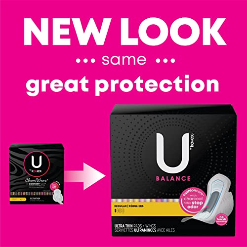 U by Kotex Balance Ultra Thin Pads with Wings, Regular Absorbency, 50 Count (Packaging May Vary)