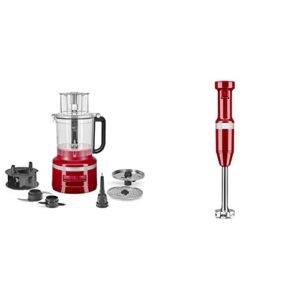 kitchenaid 13-cup food processor, empire red & variable speed corded hand blender - khbv53