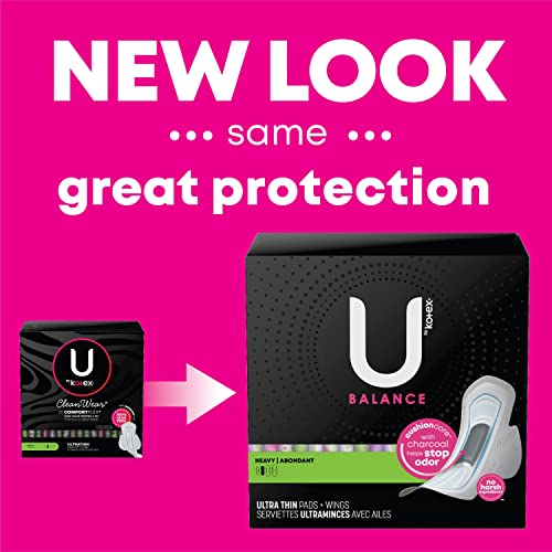 U by Kotex Balance Ultra Thin Pads with Wings, Heavy Absorbency, 46 Count (Packaging May Vary)