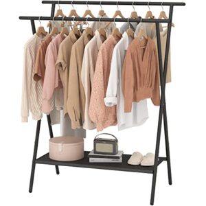 laiensia double rods clothing racks for hanging clothes,portable clothing hanging garment rack with bottom oxford cloth shelves,black