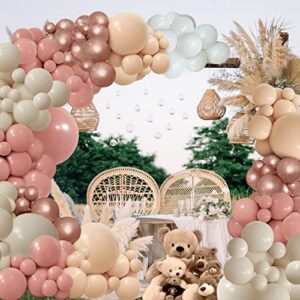 PERPAOL 154pcs Dusty Rose Pink Blush Balloons Garland Arch Kit Boho Nude Cream Peach Retro Pink for Bridal Shower Garden Tea Party Birthday Wedding Decorations