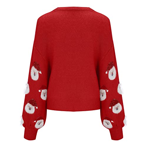 iLH Christmas Sweater for Women Cute Merry Xmas Santa Claus Holiday Cozy Knit Pullover Crewneck Sweatshirts Tops