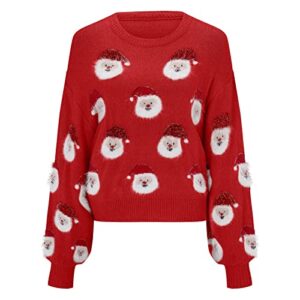 iLH Christmas Sweater for Women Cute Merry Xmas Santa Claus Holiday Cozy Knit Pullover Crewneck Sweatshirts Tops