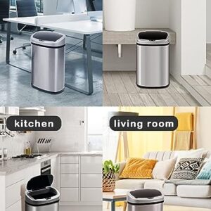 13 Gallon Stainless Steel Trash Can, Automatic Motion Sensor, Large Metal Electric Touchless Tall Trash Bin with Lid, Smart Garbage Cans for Kitchen Room Office