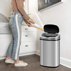 13 Gallon Stainless Steel Trash Can, Automatic Motion Sensor, Large Metal Electric Touchless Tall Trash Bin with Lid, Smart Garbage Cans for Kitchen Room Office