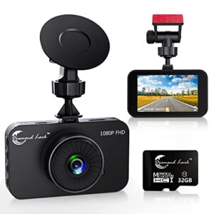 1080p full hd dash camera for cars, diamond lark dash cam front with 32g sd card, 3”lcd screen, 170°wide angle, dashboard dashcam with loop recording, hdr, night vision, g-sensor, parking monitor