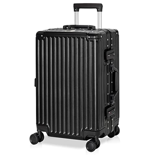 AnyZip Carry On Luggage - Aluminium Frame, PC ABS Hard Shell, Suitcases with Wheels, TSA Lock, No Zipper - 20in Black