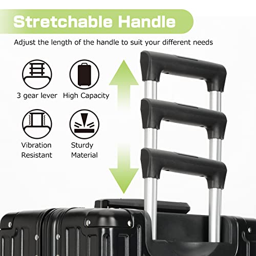 AnyZip Carry On Luggage - Aluminium Frame, PC ABS Hard Shell, Suitcases with Wheels, TSA Lock, No Zipper - 20in Black